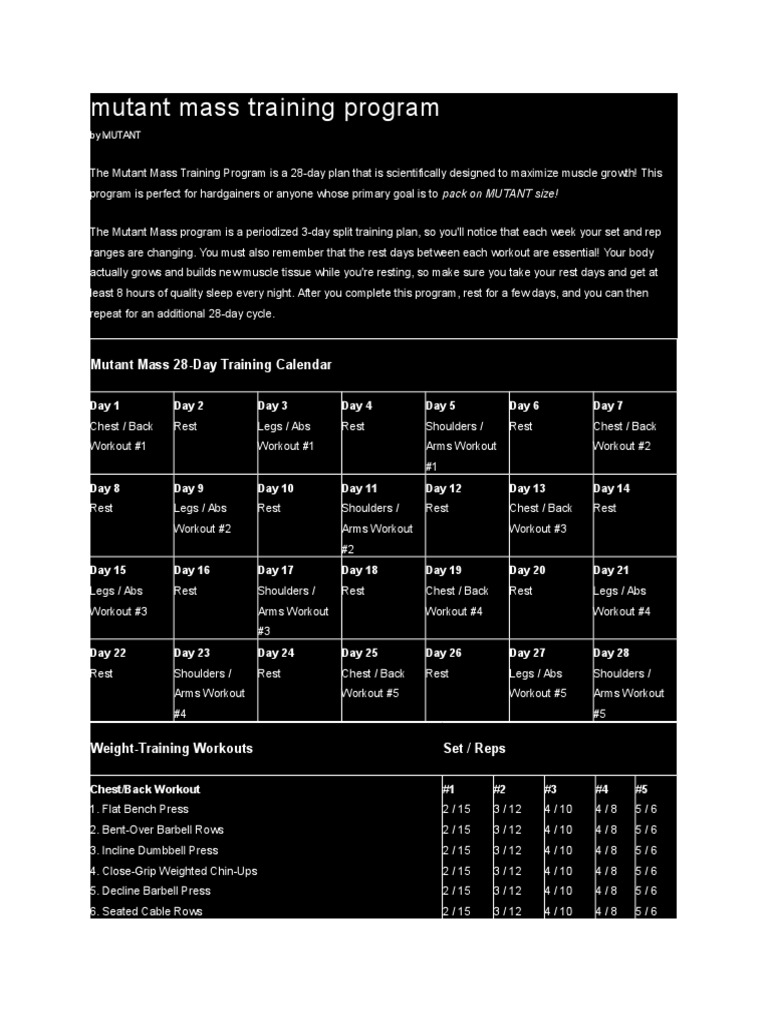 Mutant Mass Training Program | PDF