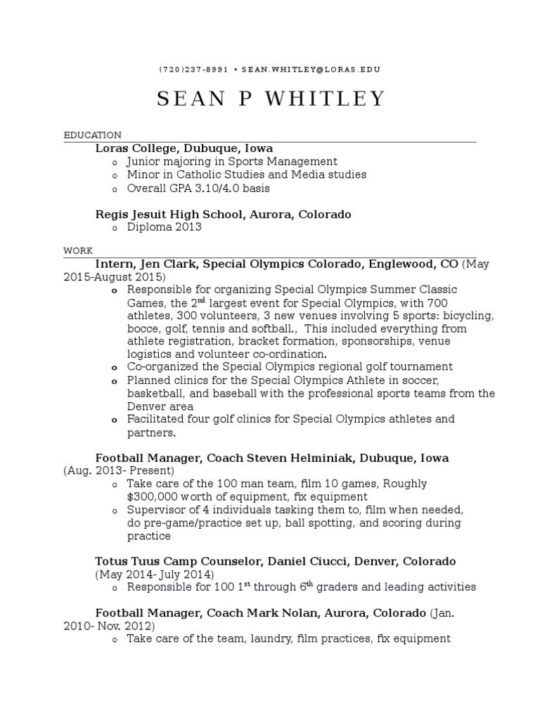 Sean Whitley Resume 2 | PDF