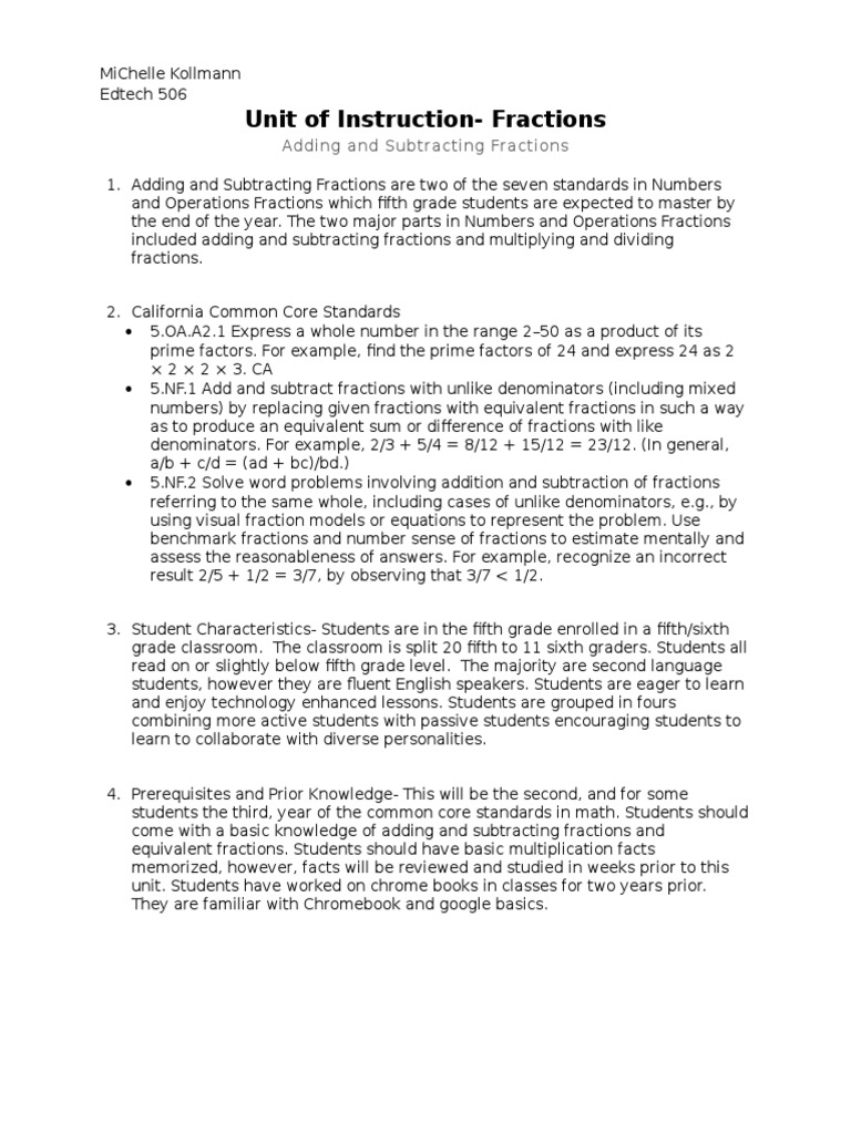 Adding and Subtracting Fractions Unit | PDF | Fraction (Mathematics ...