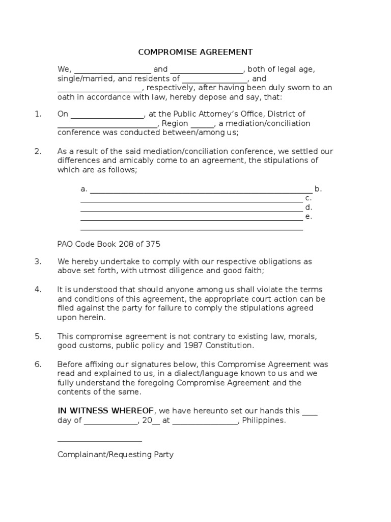 Legal Compromise Agreement Template | PDF