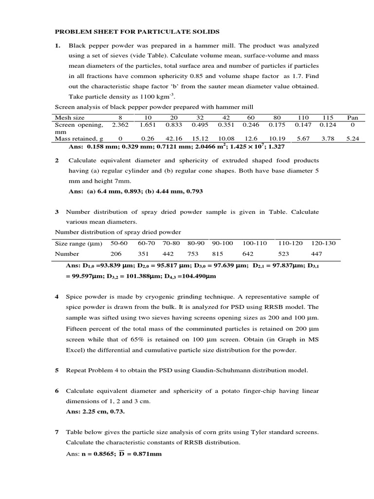 PROBLEMs On Particulate Solids | Download Free PDF | Particle Size ...