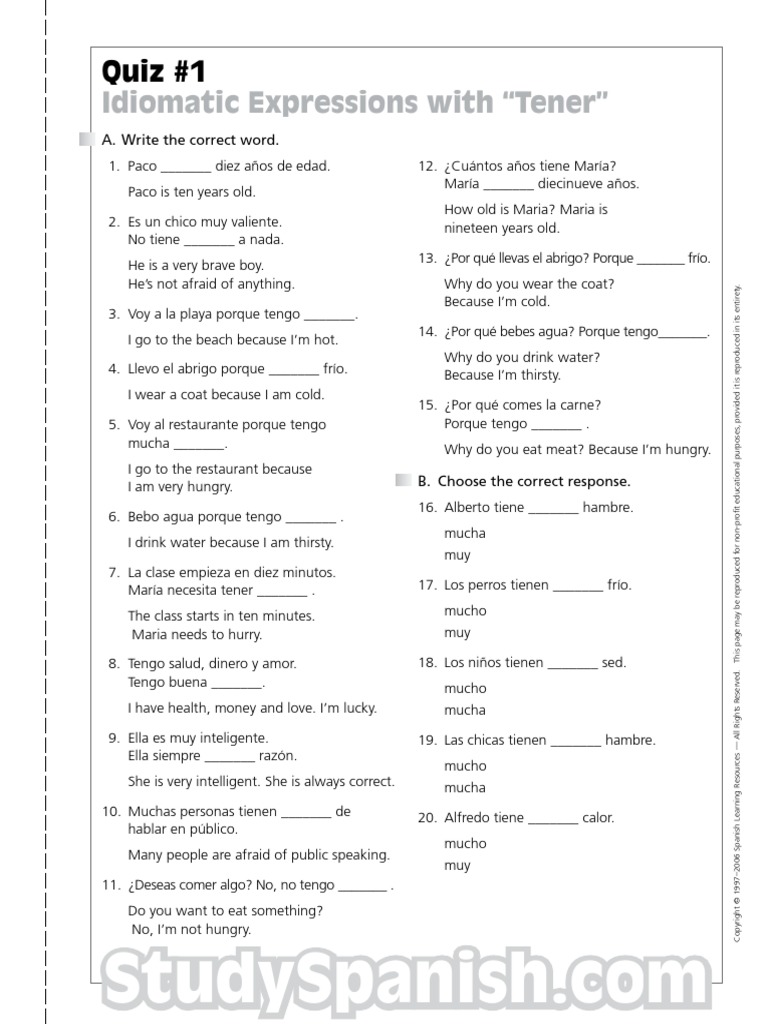 Tener Practice Quiz | PDF
