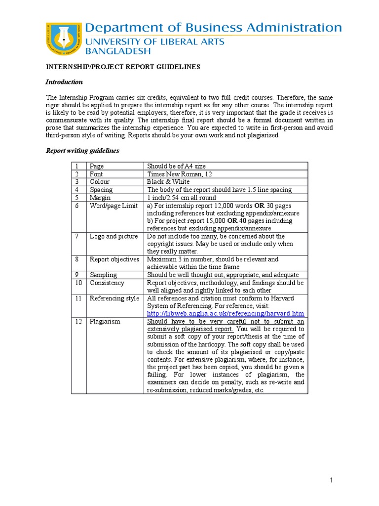 BBA Internship Report Writing Guidelines | PDF