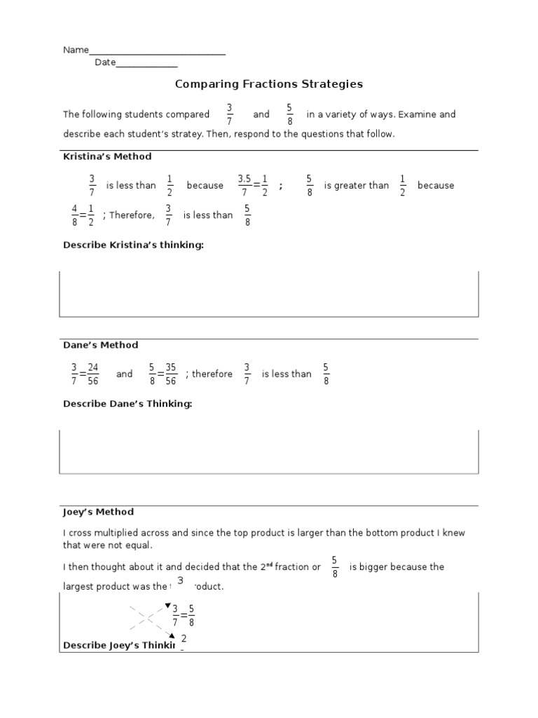 Fraction Comparison Techniques | PDF | Fraction (Mathematics) | Cognition