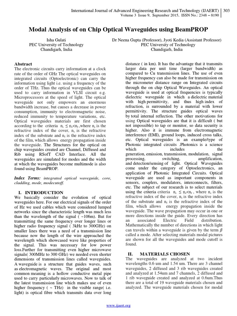 Modal Analysis Of On Chip Optical Waveguides Using Beamprop Pdf Waveguide Transmission Line
