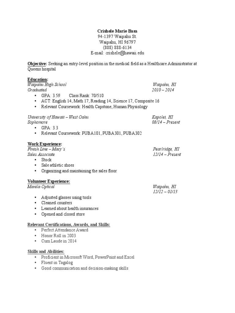 Crishele Basa: Healthcare Admin Resume | PDF