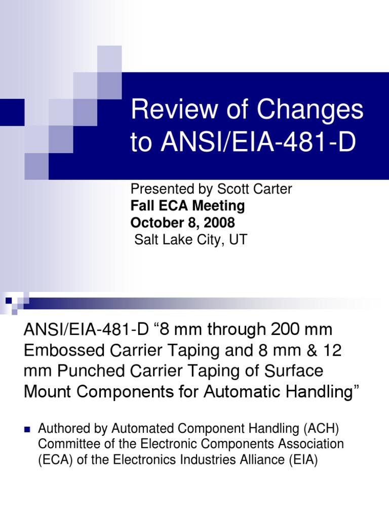 Eia 481 Carrier Tape Manufacturing Standard | PDF | Electronics | Electrical Engineering