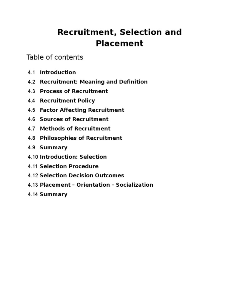 Recruit, Selection and Placement | PDF | Recruitment | Interview
