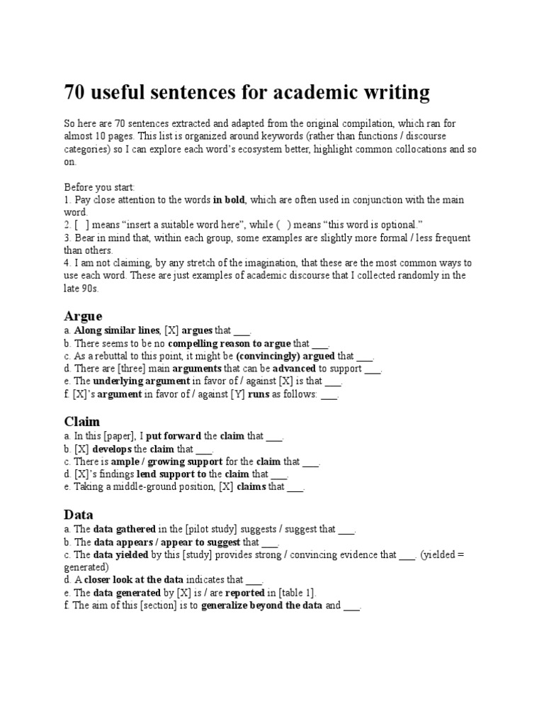 Academic Writing Sentences Guide | PDF | Argument | Epistemology