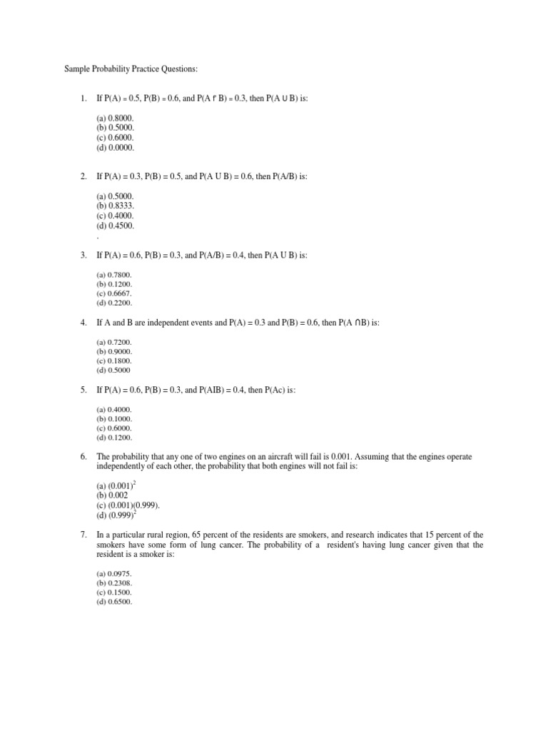 Probability Practice Questions With Answers