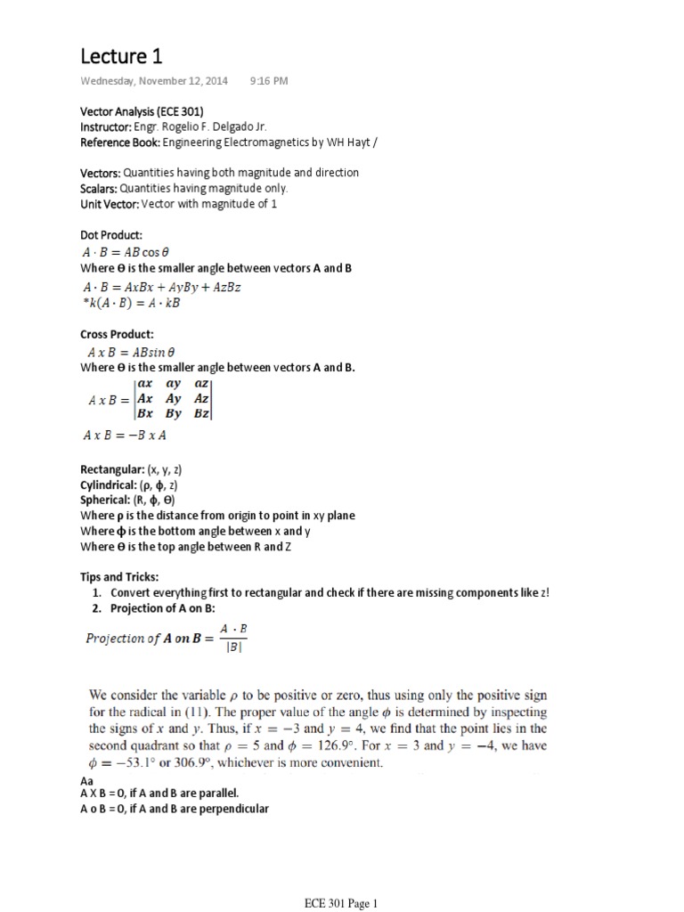 Vector Analysis ECE 301 (TIP Reviewer) | PDF | Electric Field ...