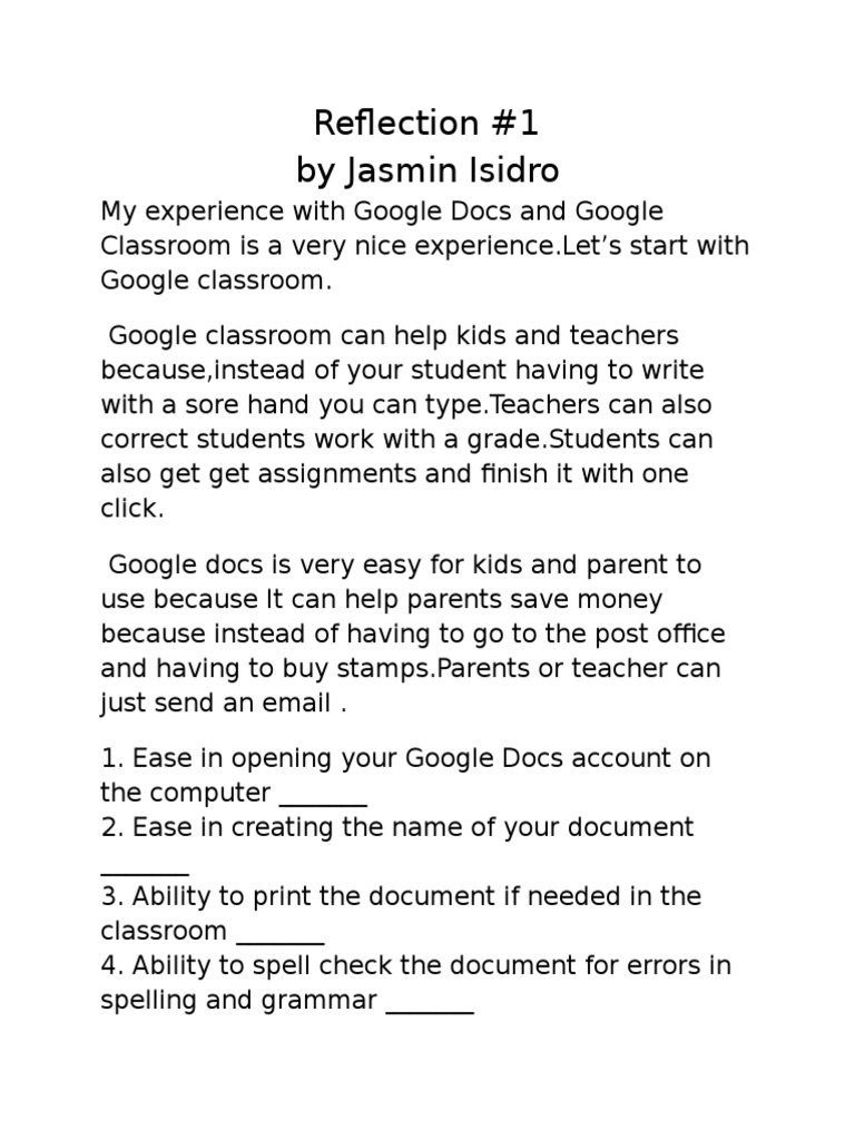 Reflection1jasmin 2 | PDF