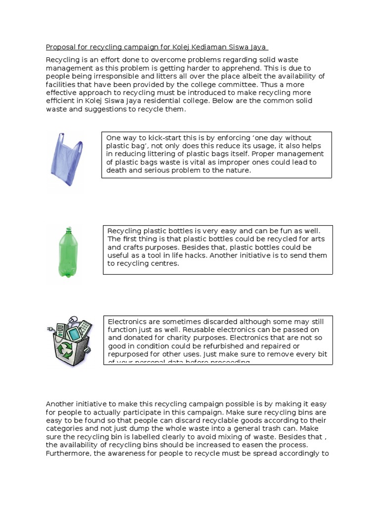 Proposal For A Recycling Campaign | PDF | Recycling | Waste