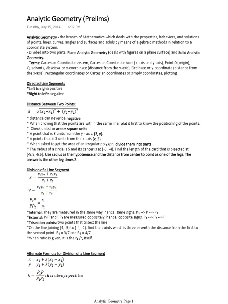 Analytic Geometry MATH 004 (TIP Reviewer) | PDF | Ellipse | Line (Geometry)