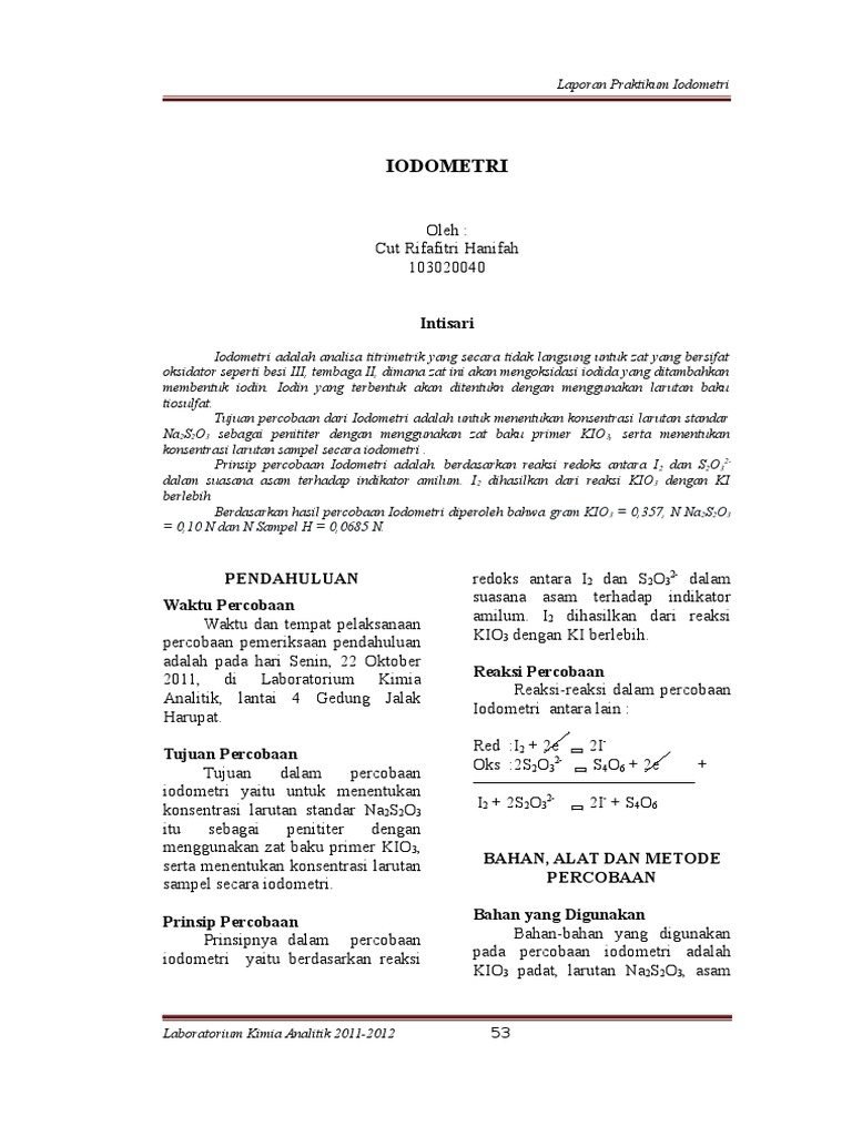 Laporan IODOMETRI Rifa | PDF | Teknologi & Rekayasa