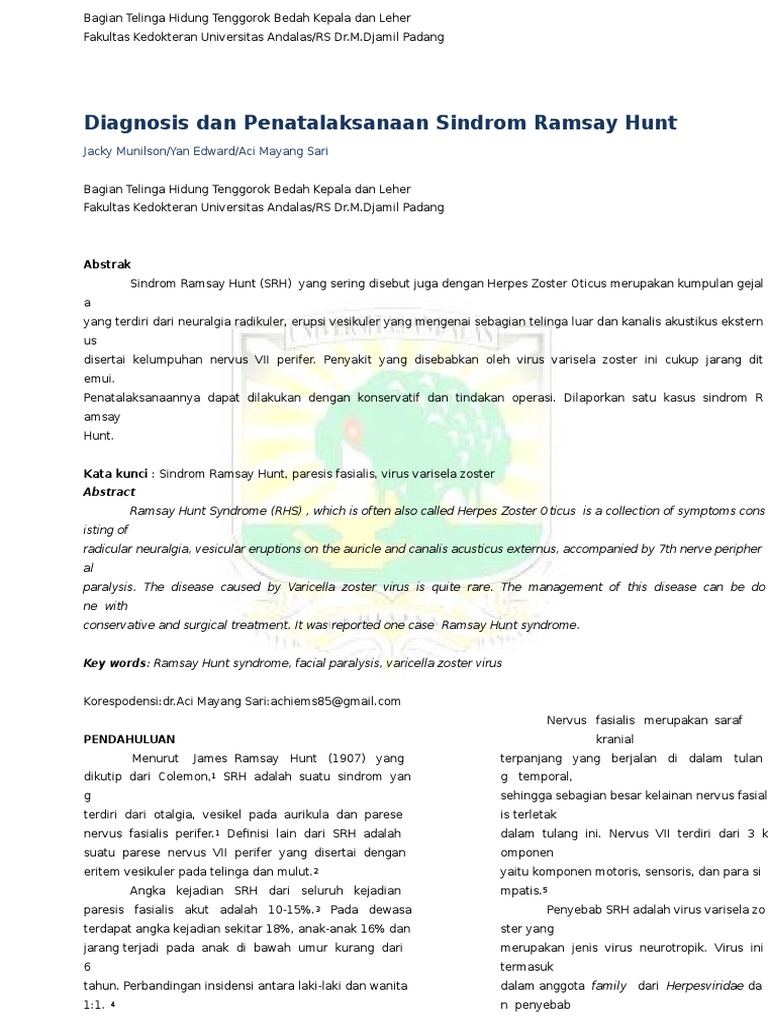 Diagnosis Dan Penatalaksanaan Sindrom Ramsay Hunt | PDF