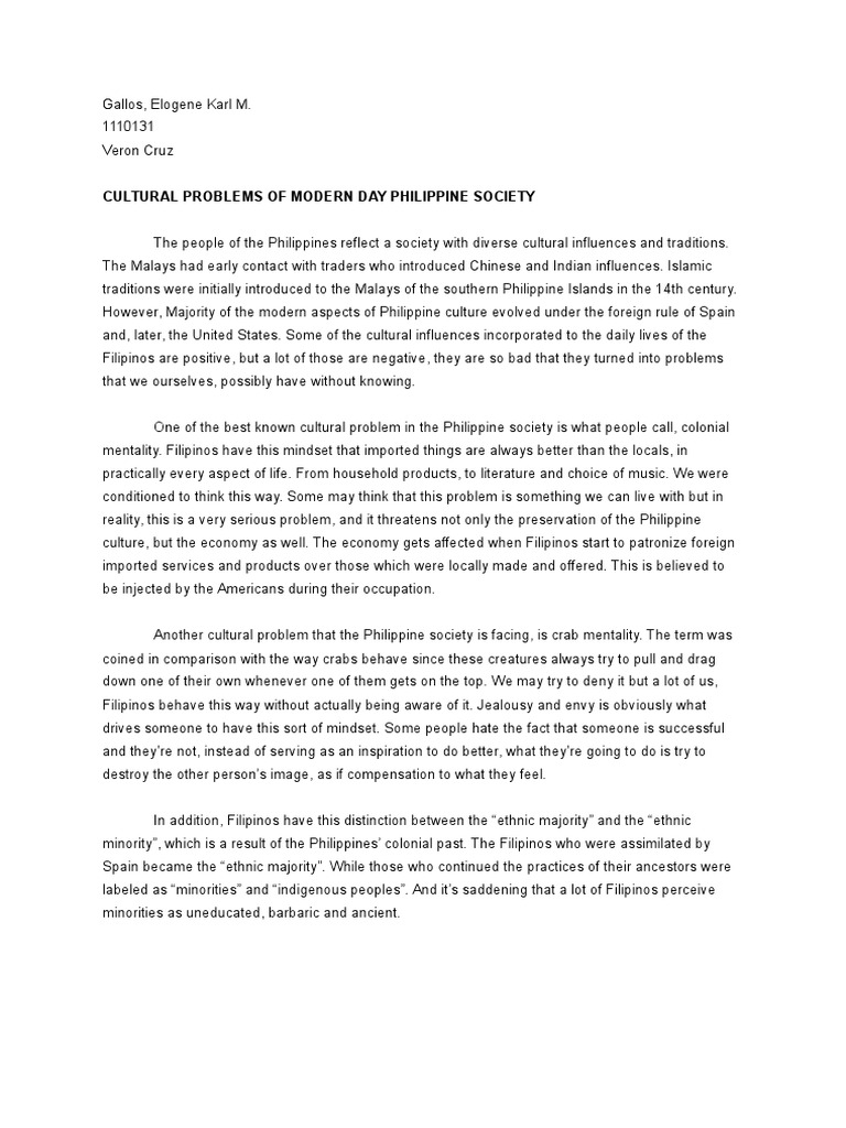 Modern Cultural Problems in Philippine Society | PDF | Philippines ...
