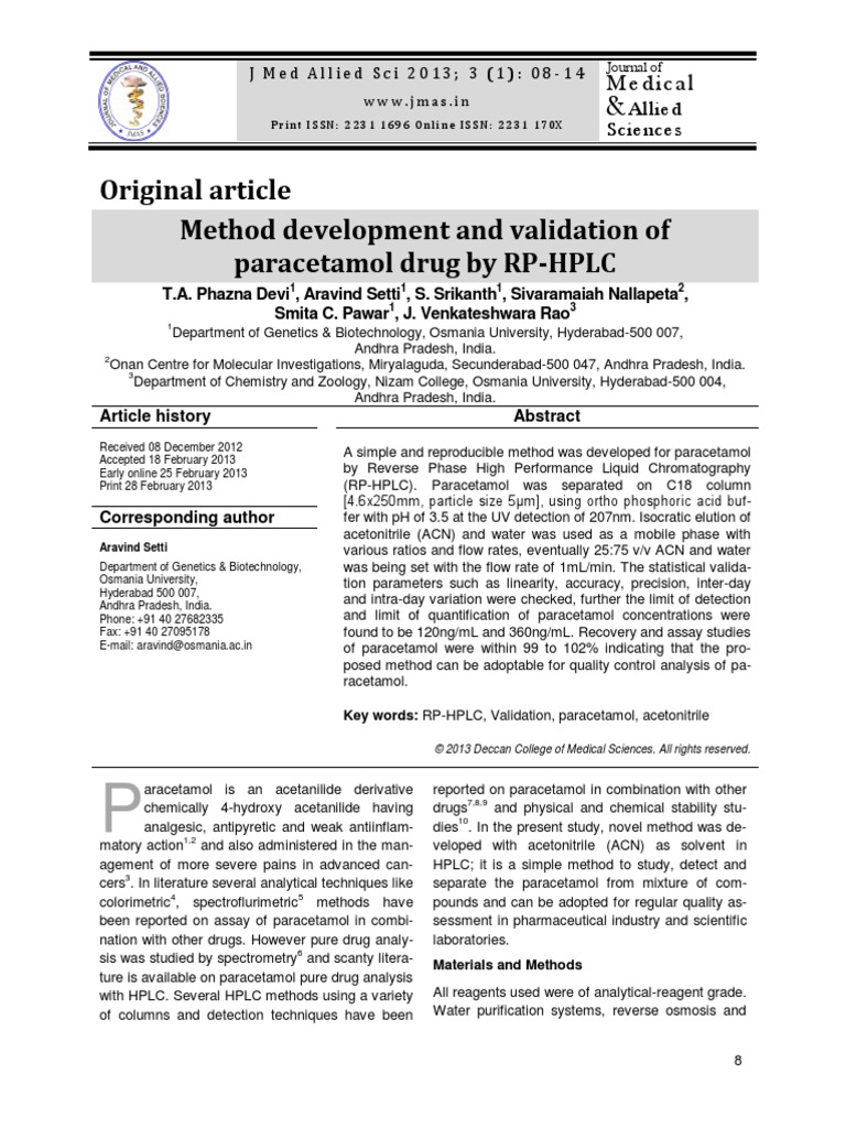 Method Development And Validation Of Paracetamol Drug By Rp Hplc 1 Pdf High Performance
