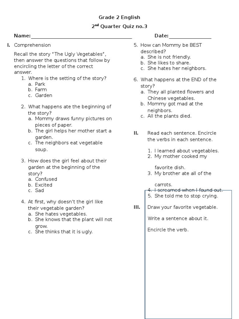 Grade 2 Quiz English | PDF