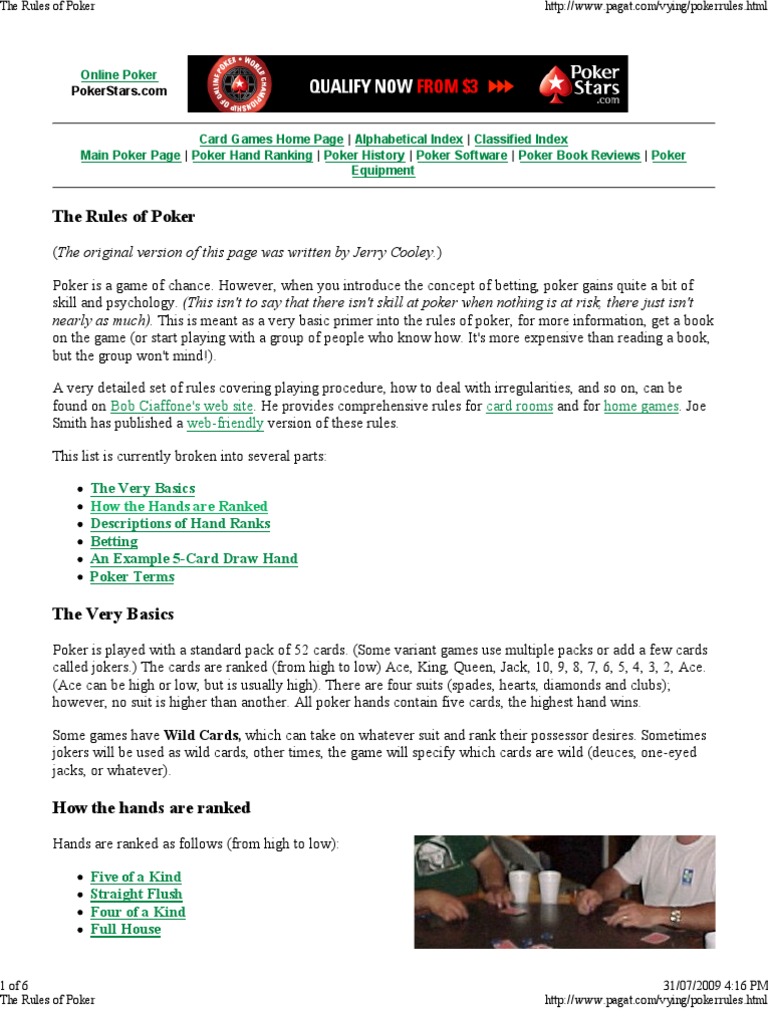 The Rules of Poker | PDF | Betting In Poker | Poker