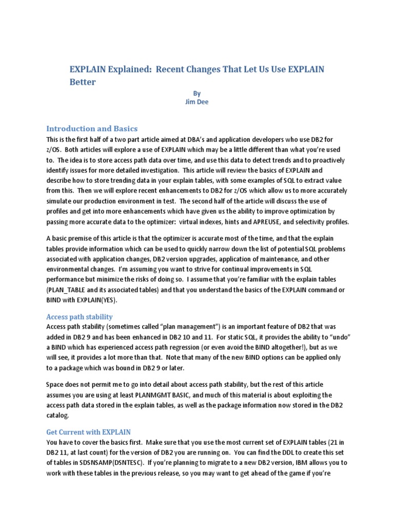 DB2 Explain | PDF | Ibm Db2 | Sql