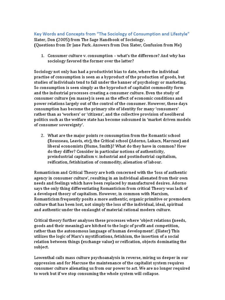 Key Concepts of Consumption From Slater | PDF | Consumerism | Identity (Social Science)