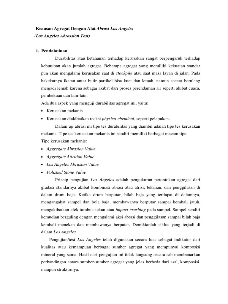 Laporan Keausan Agregat Dengan Alat Abrasi Los Angeles | PDF