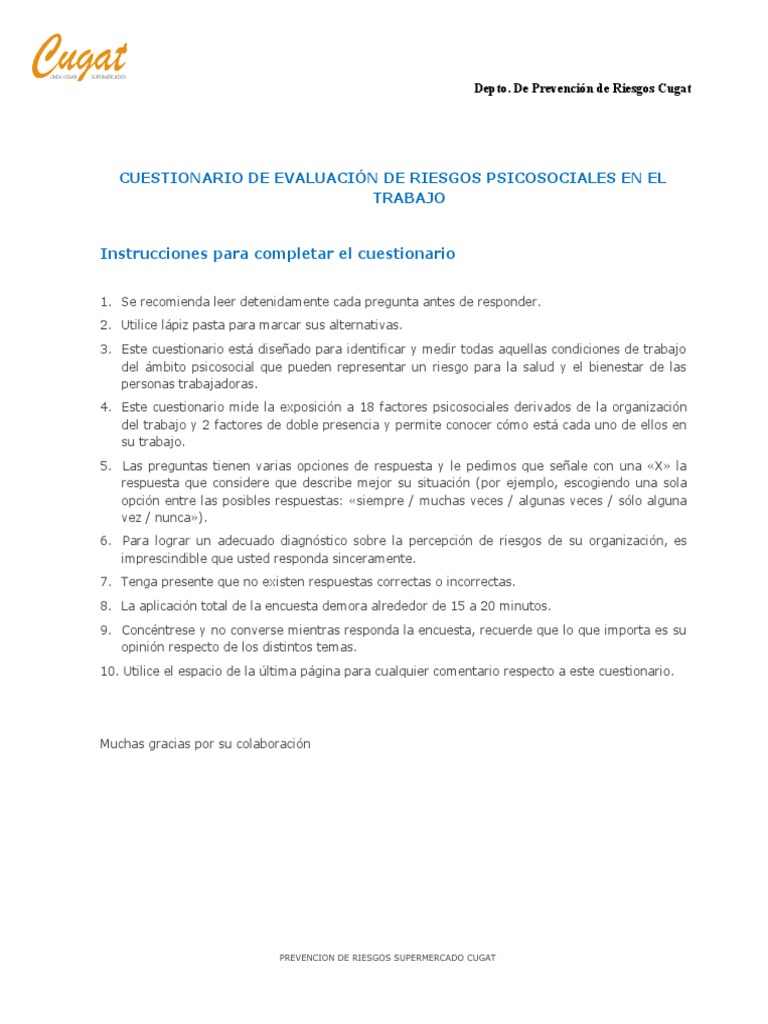 Cuestionario de Riesgos Psicosociales | PDF | Cuestionario | Ciencias del comportamiento
