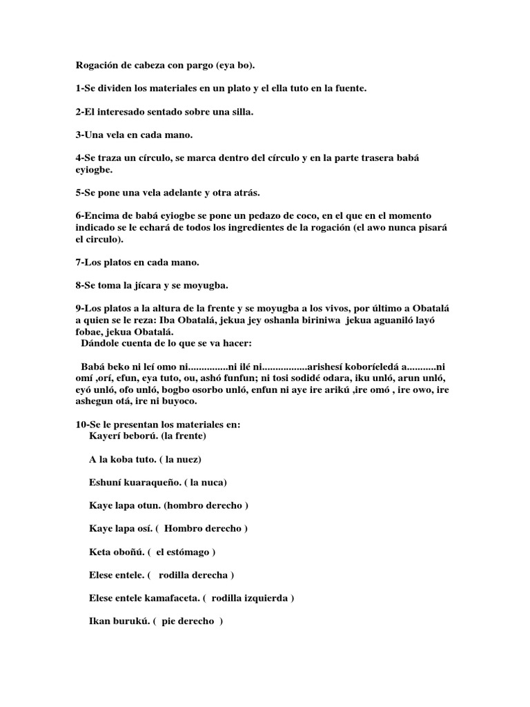 Rogacion de Cabeza Con Pargo | PDF | Santeria | Deidades