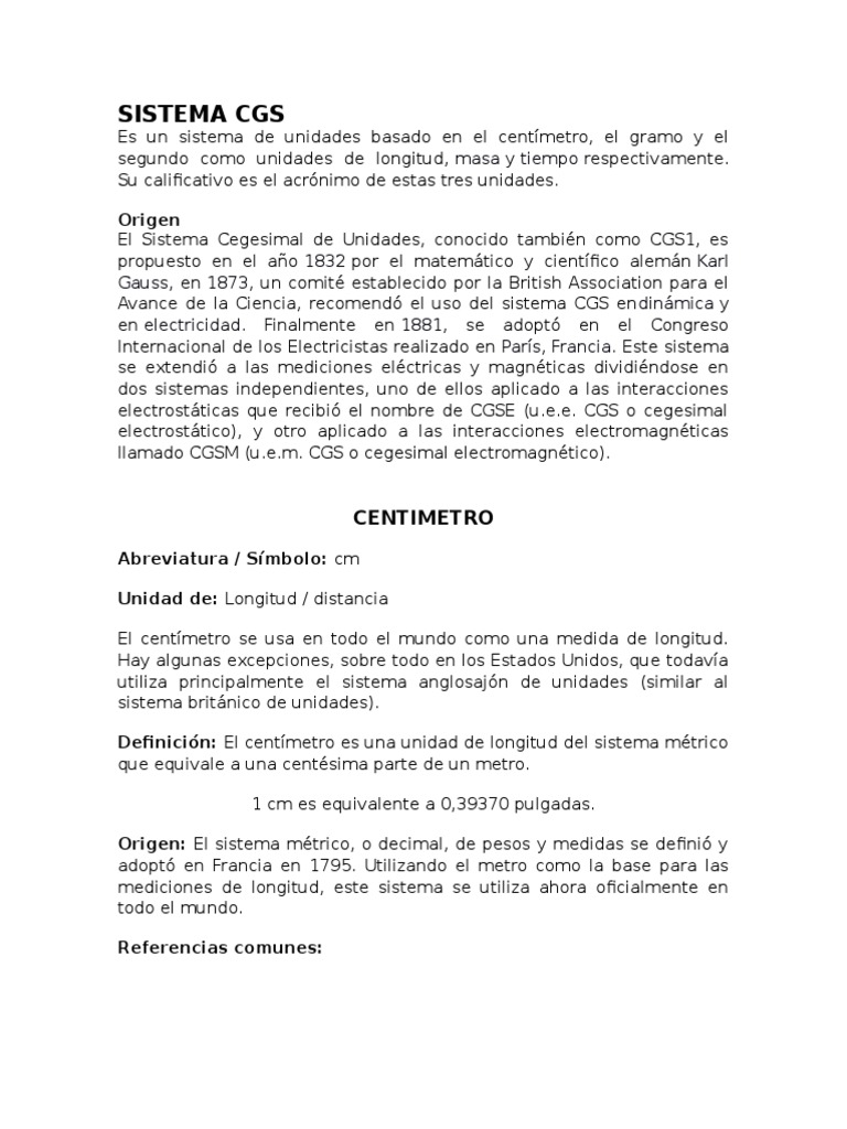 Sistema Cgs | PDF | Ciencia de sistemas | Física