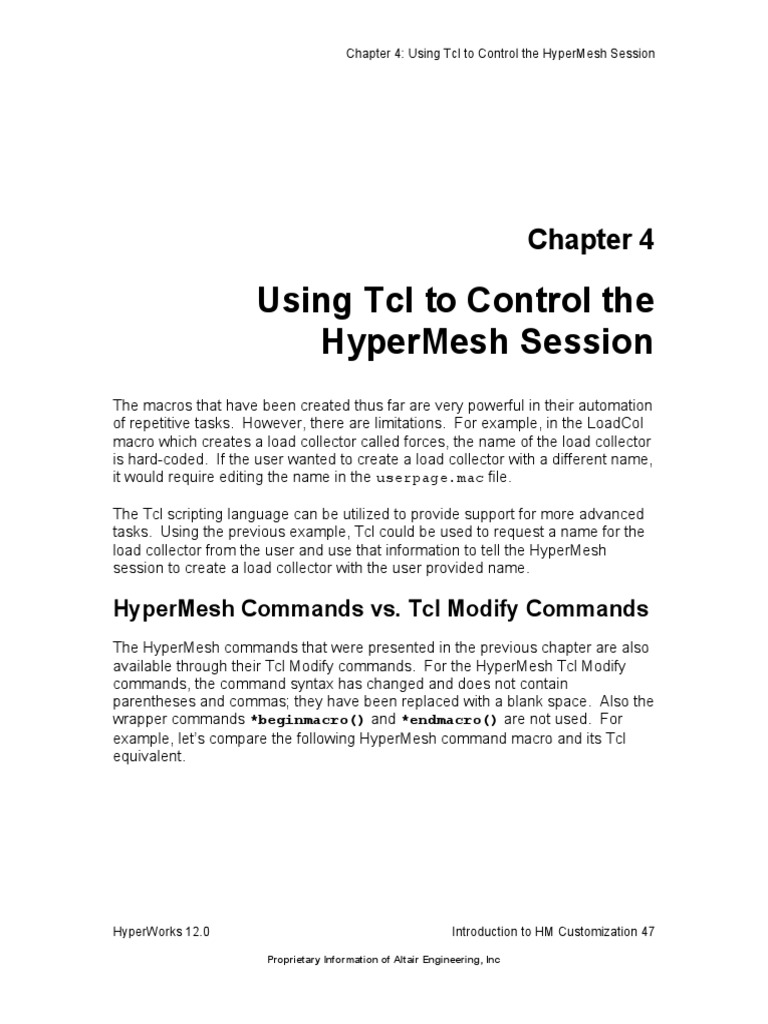 04 Chapter 4 Using Tcl To Control The Hypermesh Session 12 Pdf Scripting Language Filename 4979