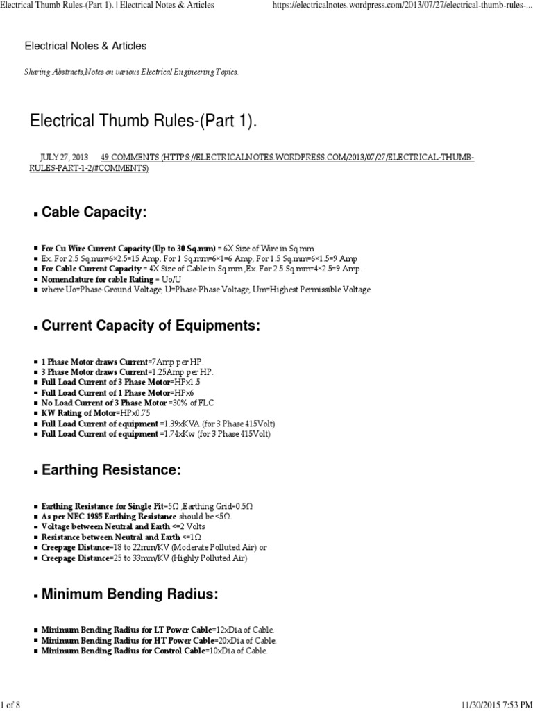 Electrical Thumb Rules Overview | PDF | Insulator (Electricity ...