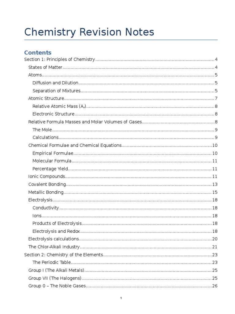 Chemistry IGCSE Notes | PDF | Ion | Redox