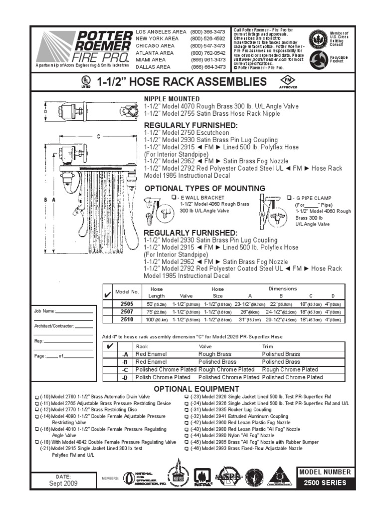 POTTER ROEMER® 2500 Series 1 '' HOSE RACK ASSEMBLIES | PDF | Valve ...