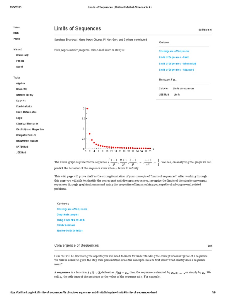 Limits of Sequences - Brilliant Math & Science Wiki | PDF | Limit (Mathematics) | Sequence