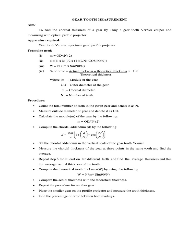 Gear Tooth Thickness Measurement Guide | PDF