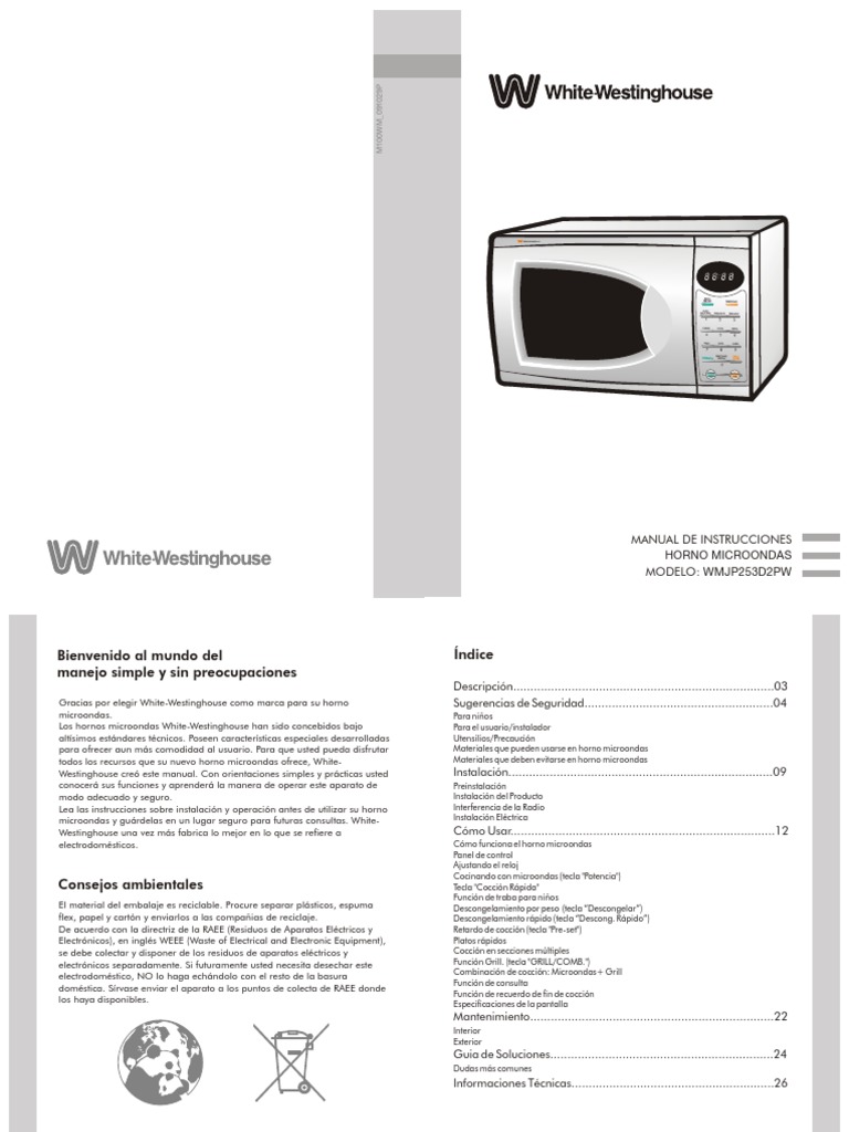 Manual Microondas - WMJP253D2PW | Descargar gratis PDF | Enchufes y tomas de corriente alterna ...