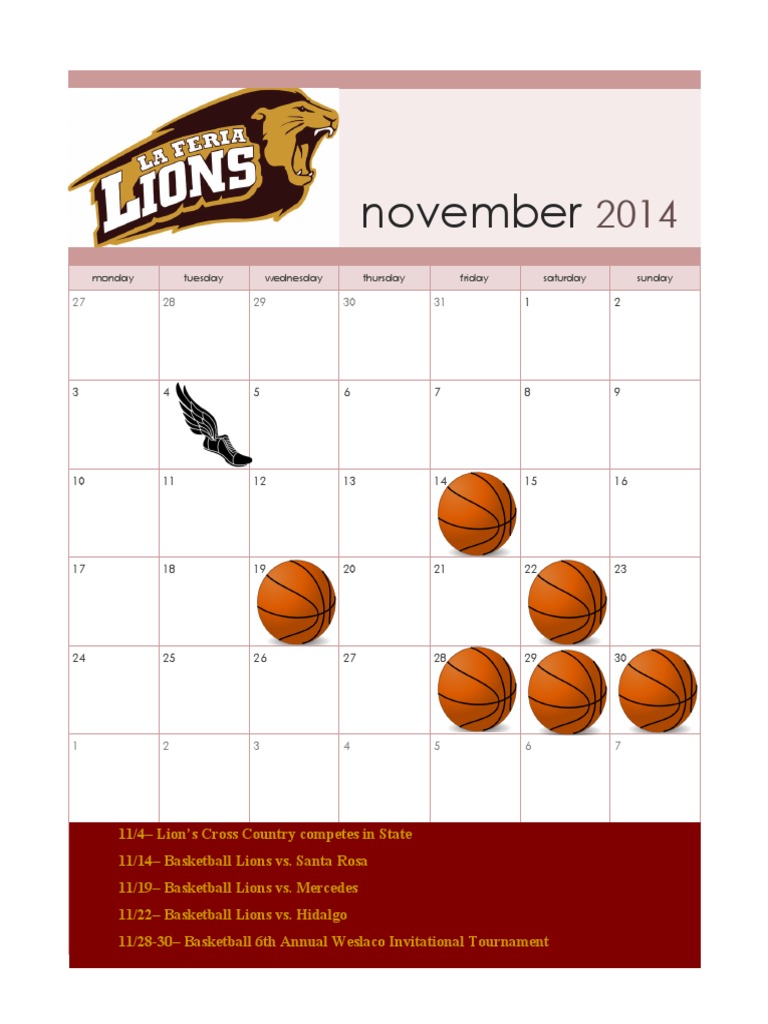 November 2014 Sports Events Calendar | PDF
