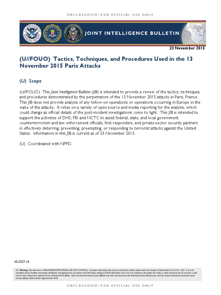 (U - FOUO) JIB - Tactics Techniques and Procedures Used in The 13 ...