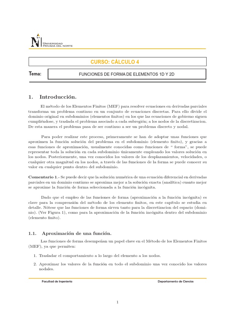 Funciones de Forma de Elementos 1D y 2D | PDF | Método de elementos ...