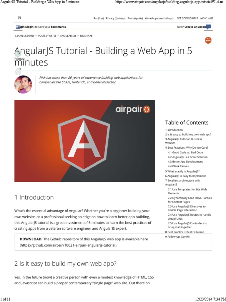 AngularJS Tutorial - Building A Web App in 5 Minutes PDF | PDF ...