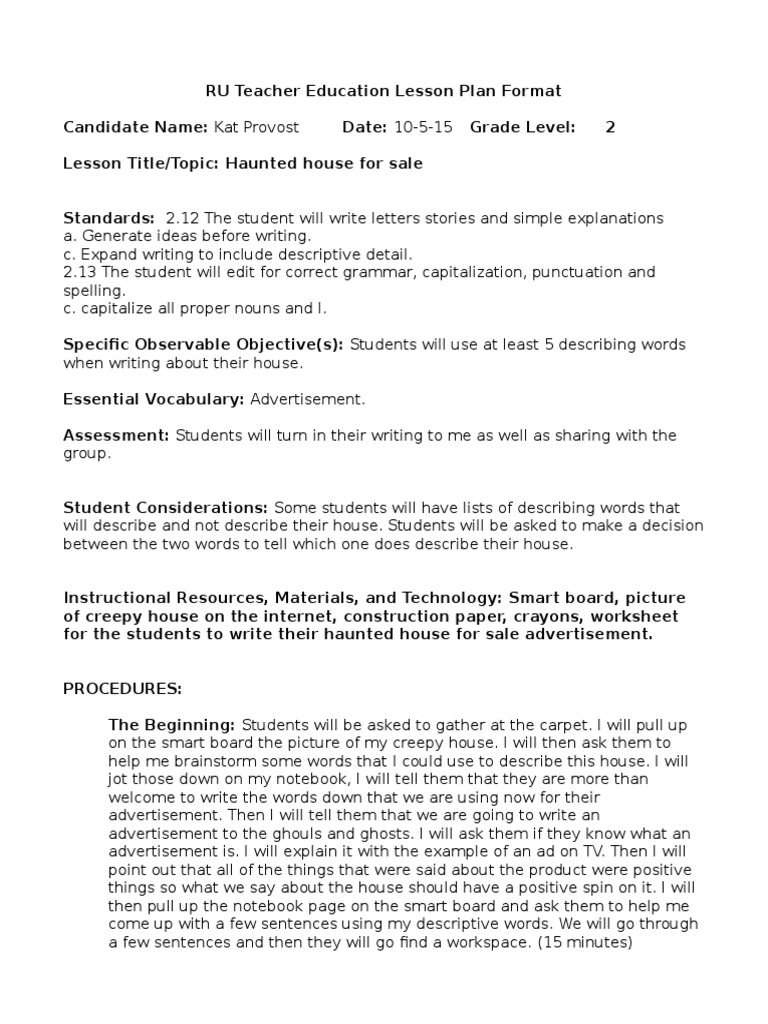 2nd Grade Writing: Haunted House Ads | PDF | Lesson Plan | Communication