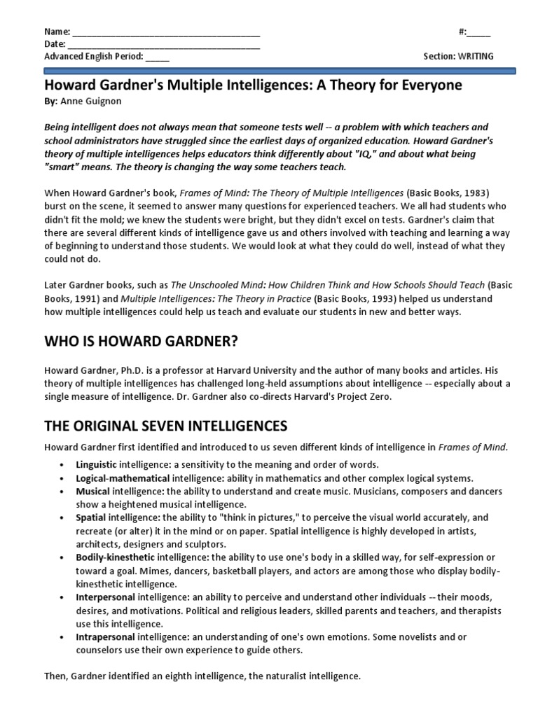 Multiple Intelligences Article by Anne Guignon | PDF | Intelligence ...