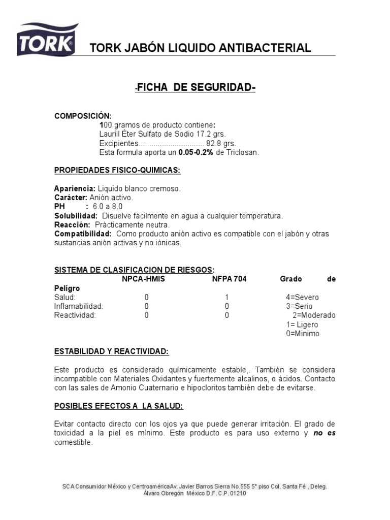 Jabon Tork Ficha Técnica | PDF | Jabón | Sal (química)