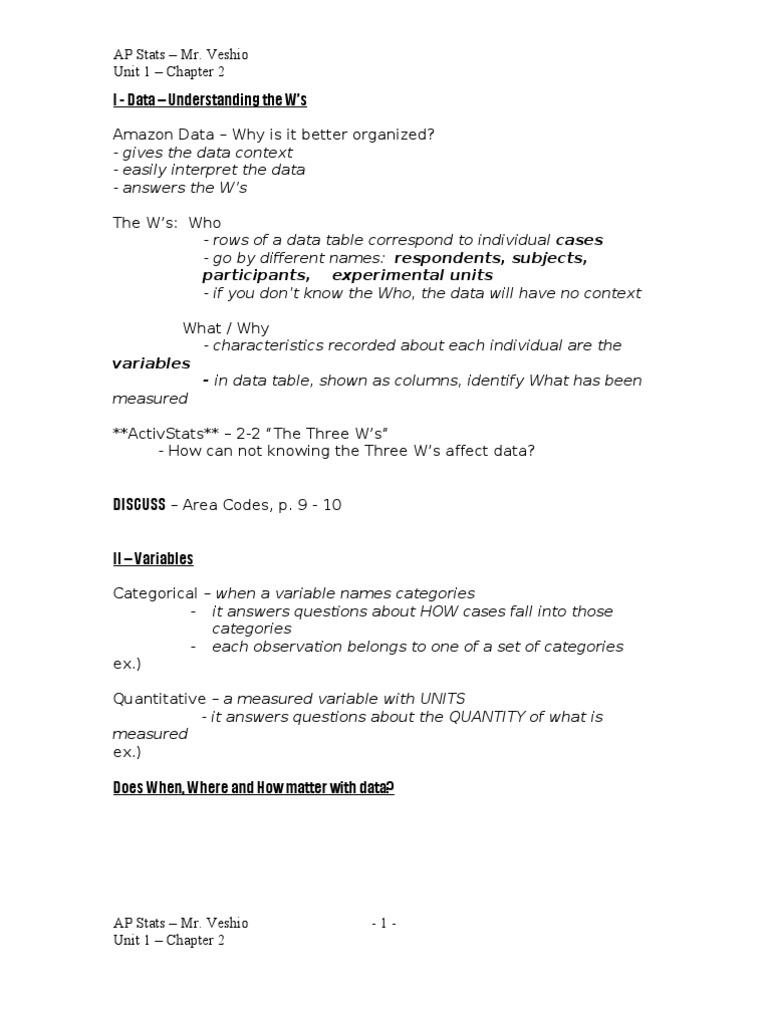 Understanding Data in AP Stats | PDF | Categorical Variable | Methodology