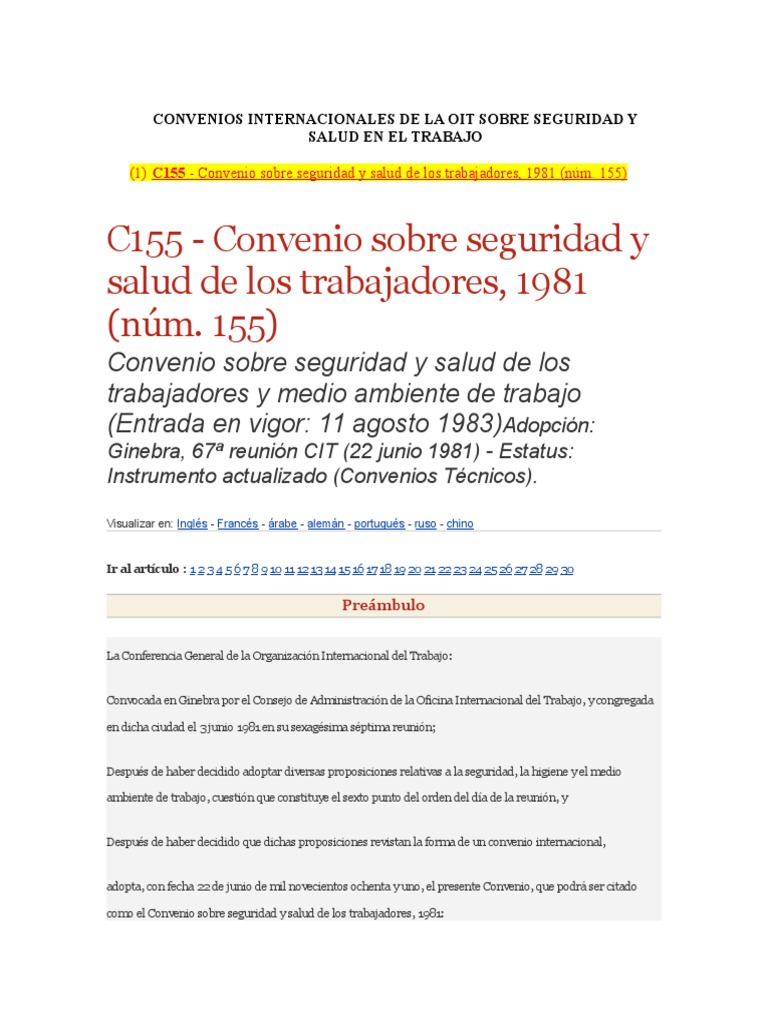 Convenios de La Oit 155 y 161 | Organización Internacional del Trabajo ...