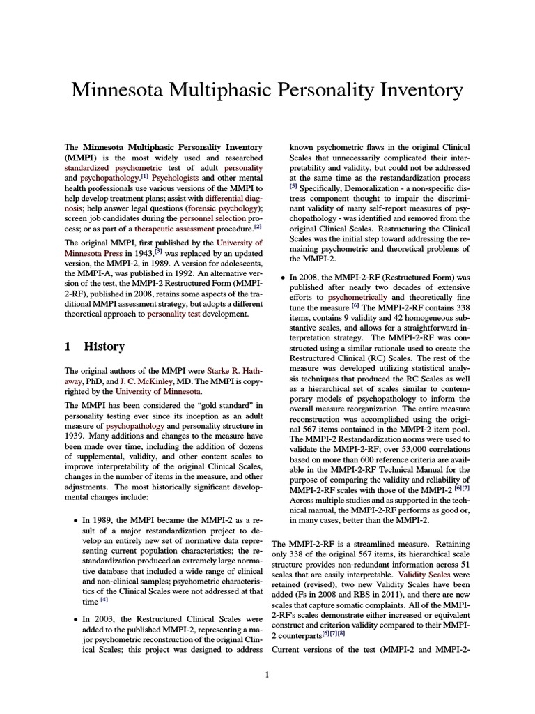 Minnesota Multiphasic Personality Inventory | PDF | Tests | Data Collection