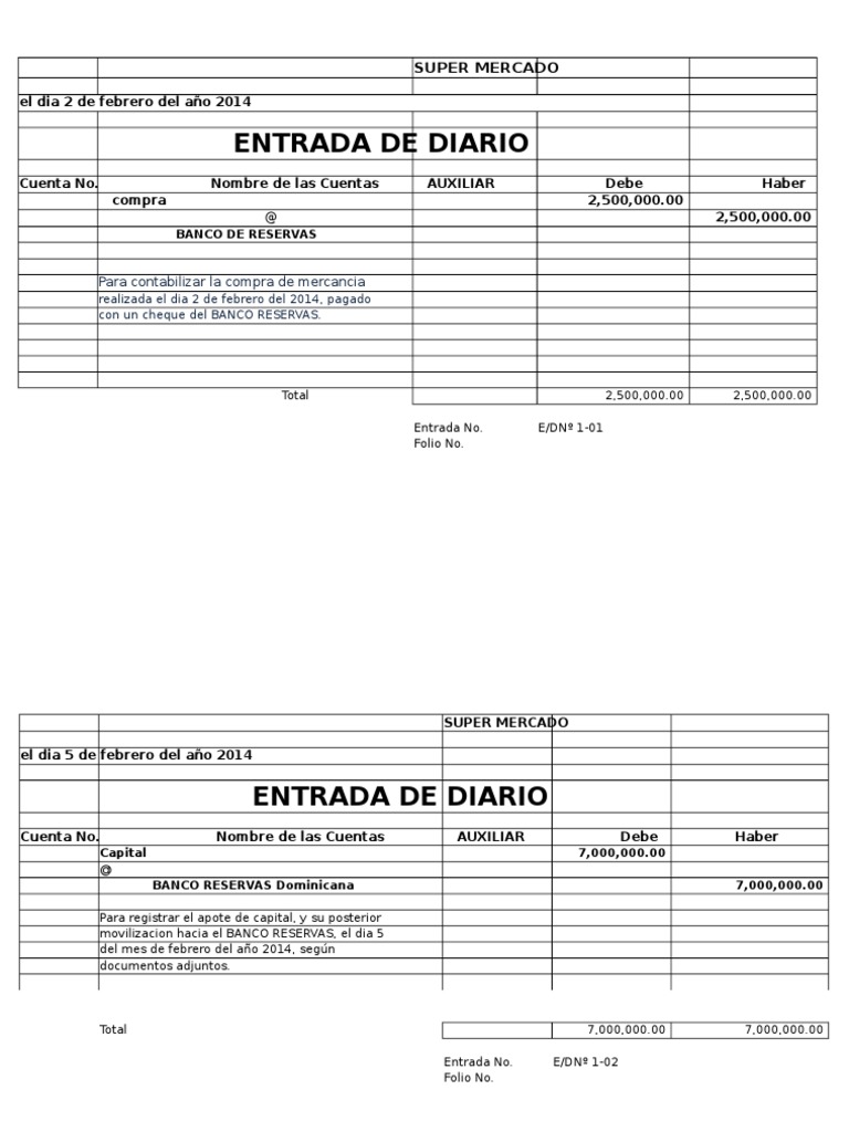 Ejemplo De Formato De Entrada De Diario