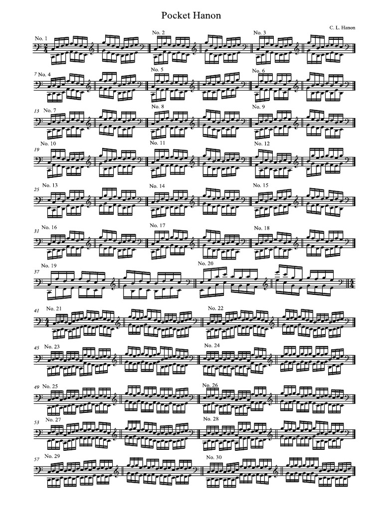 Pocket Hanon A Single Page Printout Exercises 1 To 30 | PDF