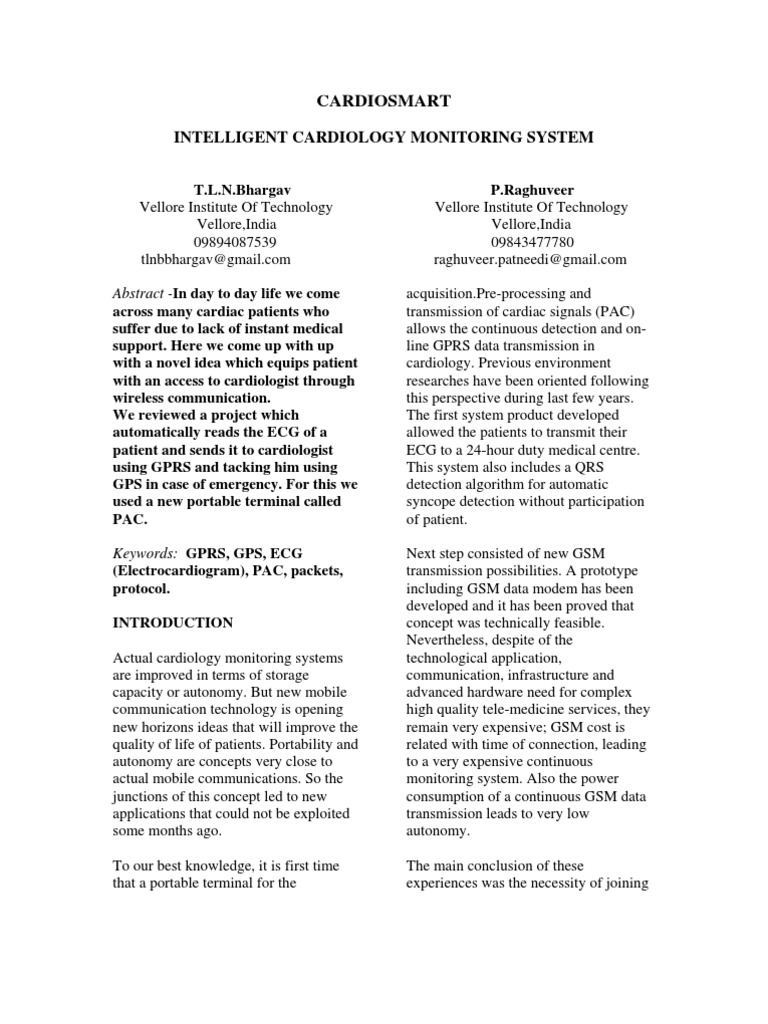 Intelligent Cardiology Monitoring System: Cardiosmart | PDF | General ...